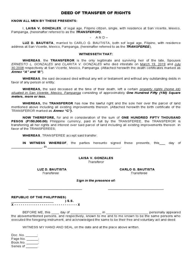 Deed of Transfer of Rights | PDF