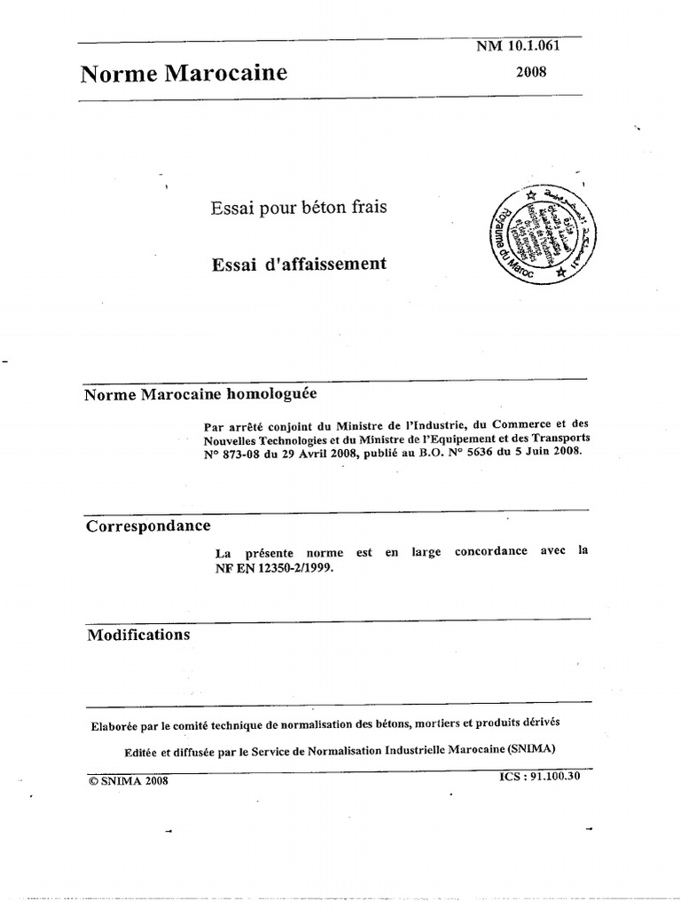 NM 10.1.061 (Essai D'affaissement) | PDF