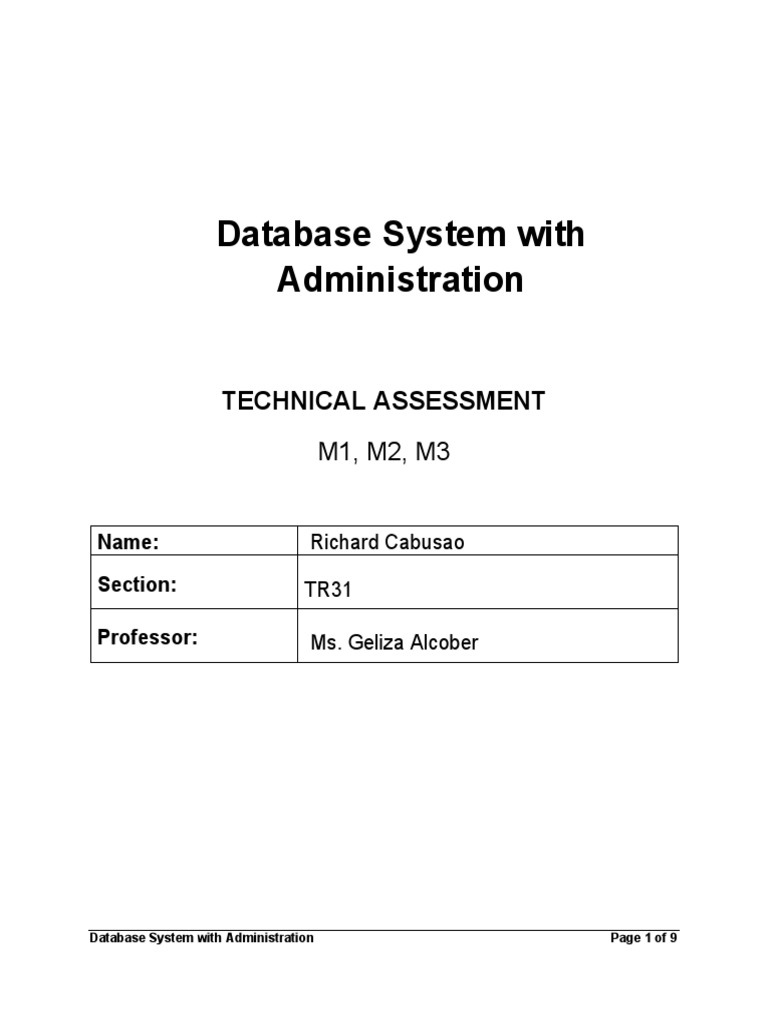 Cabusao M1 M2 M3 Ta1 | PDF | Pl/Sql | Databases