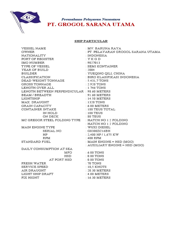 Shipping Vessel Specifications | PDF