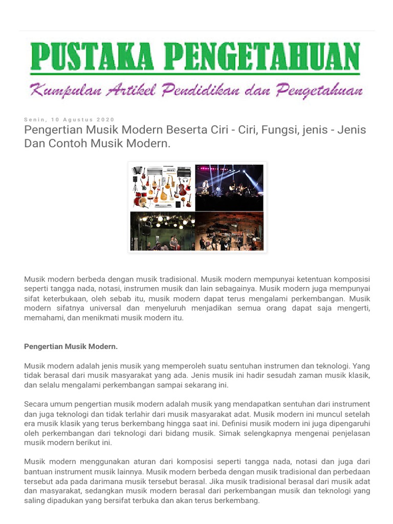 Pengertian dan Ciri Musik Modern | PDF | Ilmu Sosial | Kajian Bahasa Asing