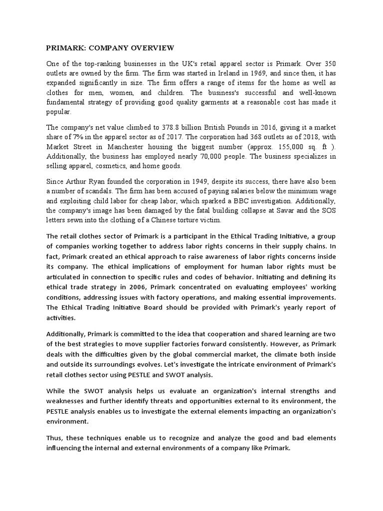 Primark's PESTLE and SWOT Analysis | PDF | E Commerce | Retail
