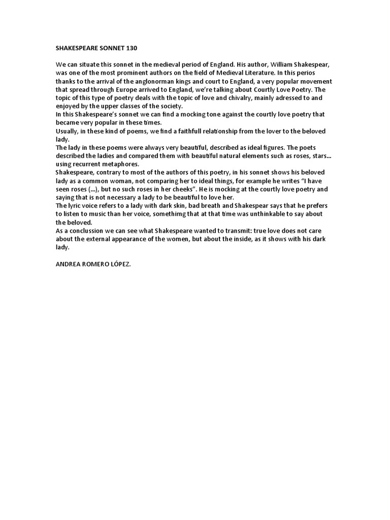 Shakespeare Sonnet 130 | PDF | Classics