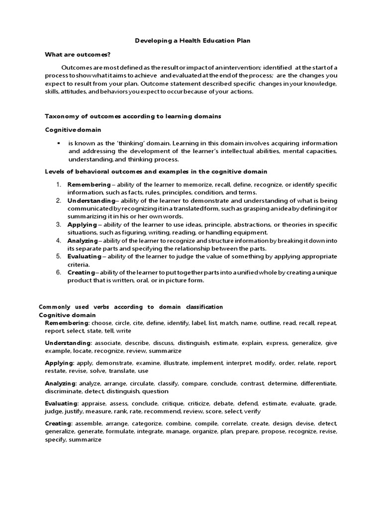 Developing A Health Education Plan | PDF | Learning | Understanding