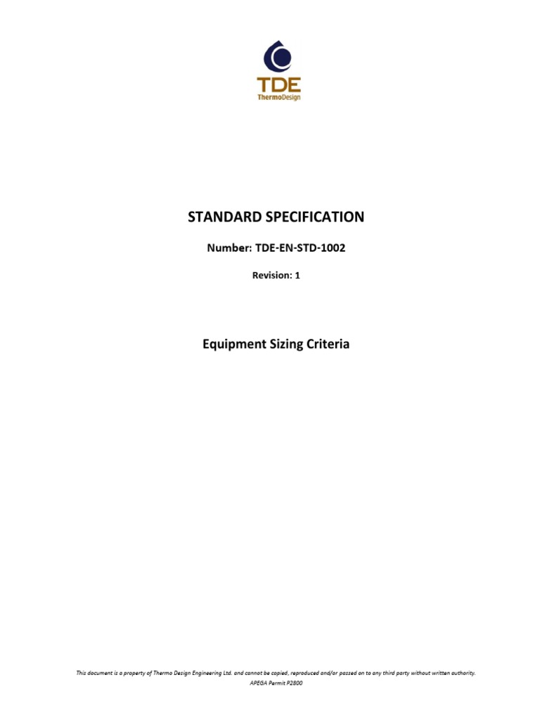Equipment Sizing Criteria TDE | PDF | Pump | Heat Exchanger