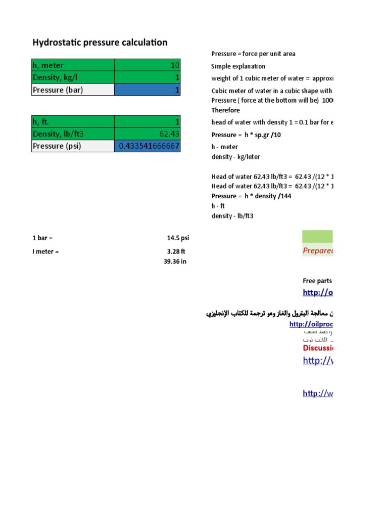 Hydrostatic Pressure Calculation Guide | PDF | Density | Pressure