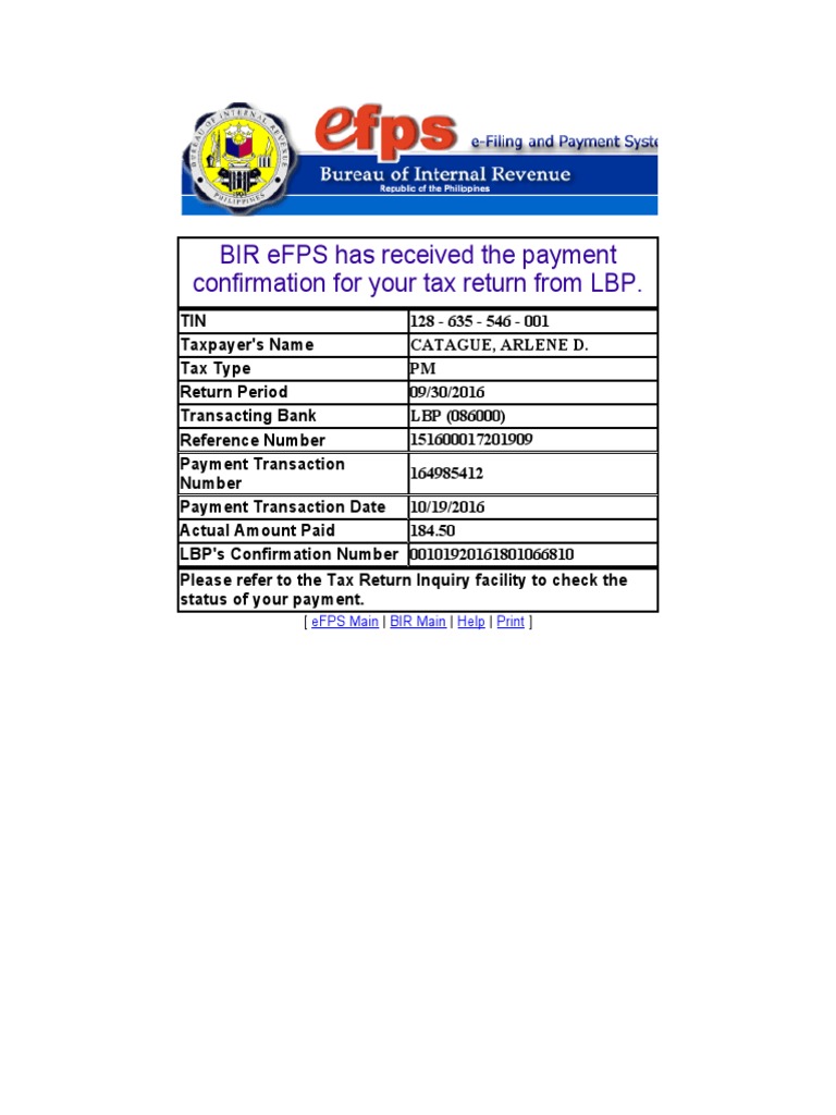 BIR eFPS Sept 2016 - Shad | PDF | Business | Finance & Money Management
