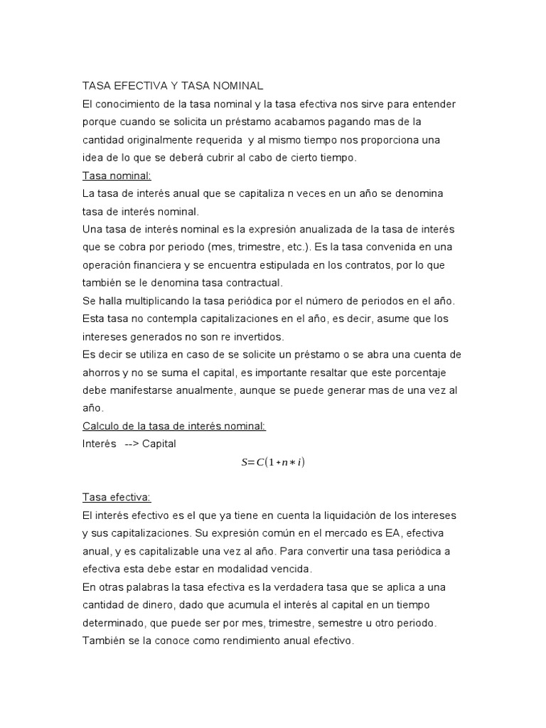 Tasa Efectiva y Tasa Nominal | PDF | Finanzas y dinero | Derecho