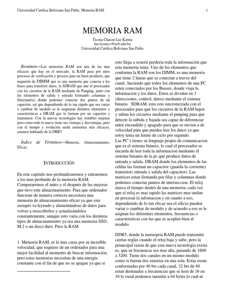 Memoria RAM | PDF | Memoria de acceso aleatorio | Almacenamiento de datos de la computadora