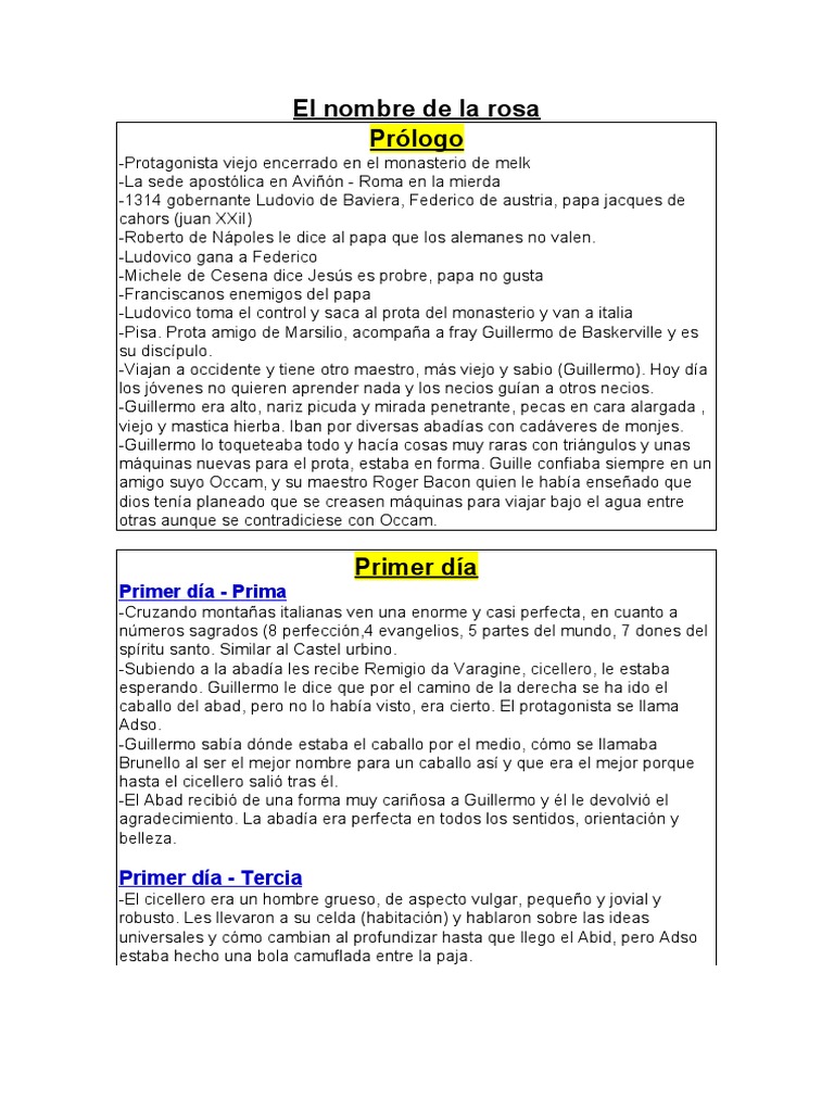 Resumen El Nombre de La Rosa | PDF