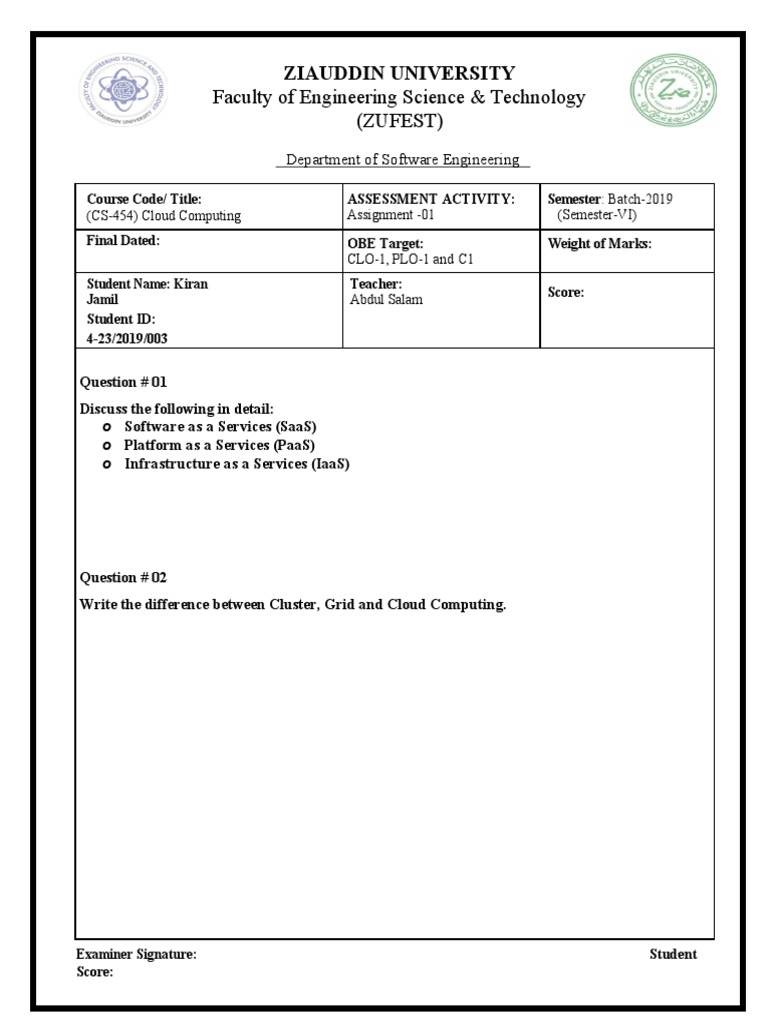 Assignment - 1 (Kiran Jamil) | PDF | Cloud Computing | Software As A Service