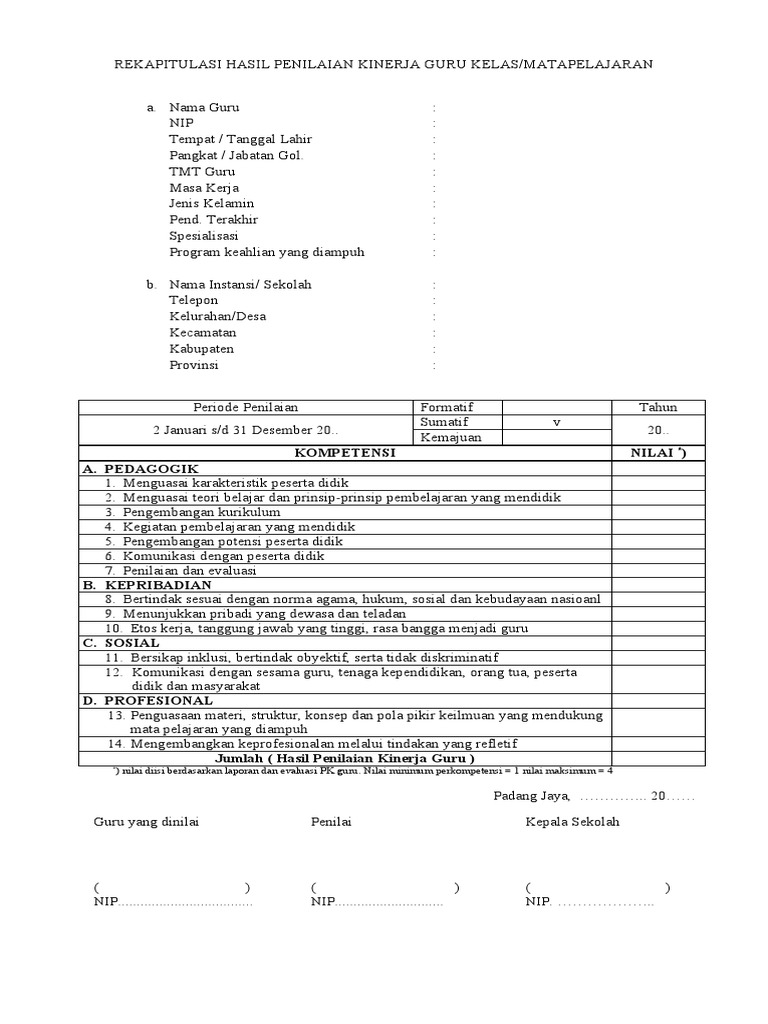 Format Penilaian Kinerja Guru | PDF