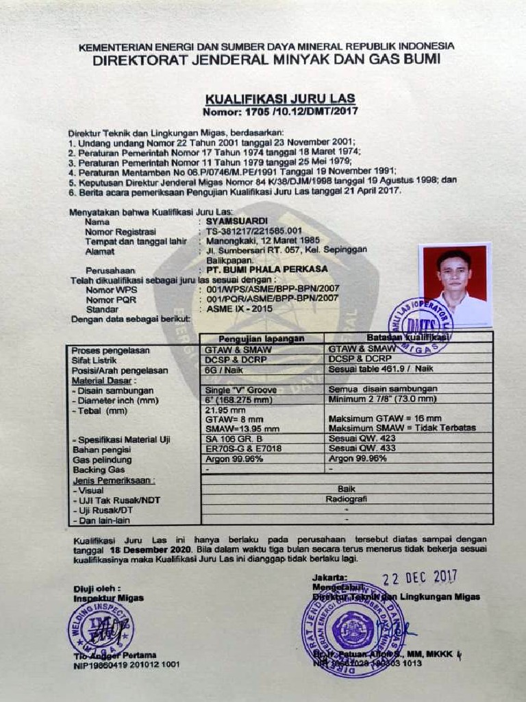 Welder Sertifikat - WPS 001 | PDF