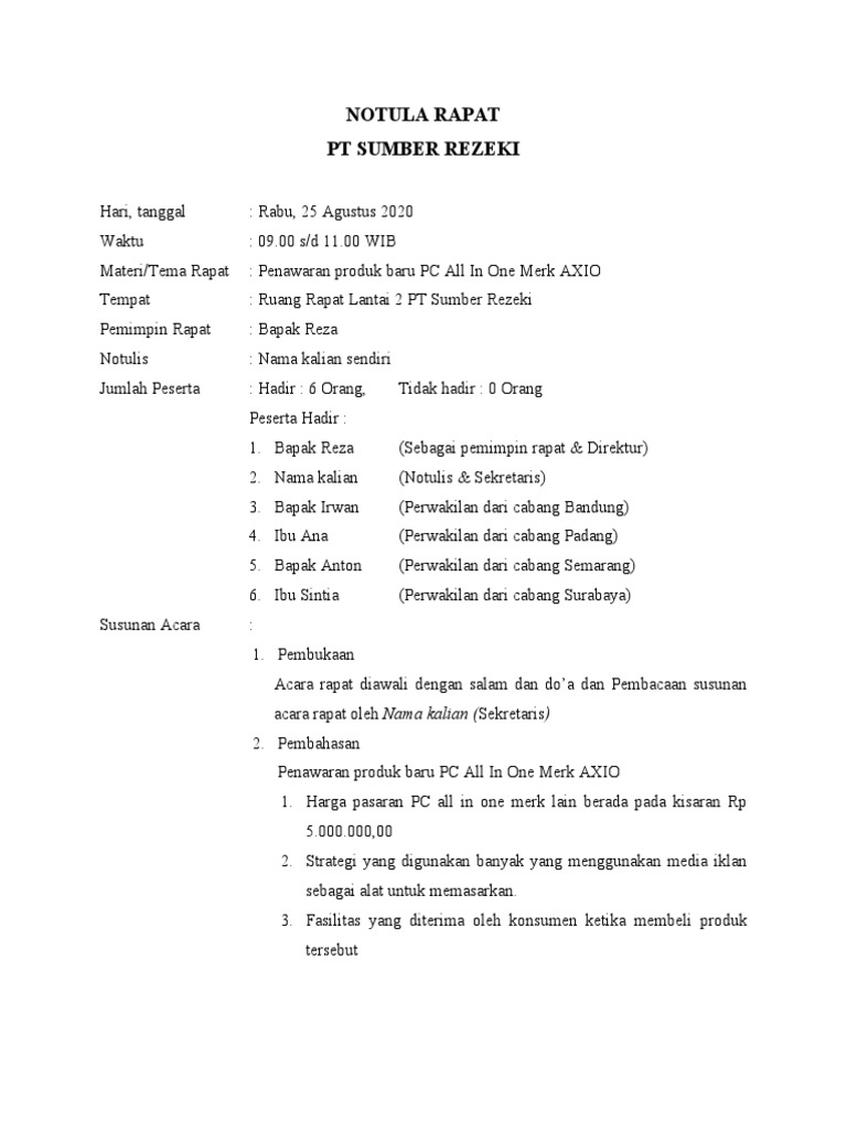 Notula Rapat Harfiah Pdf