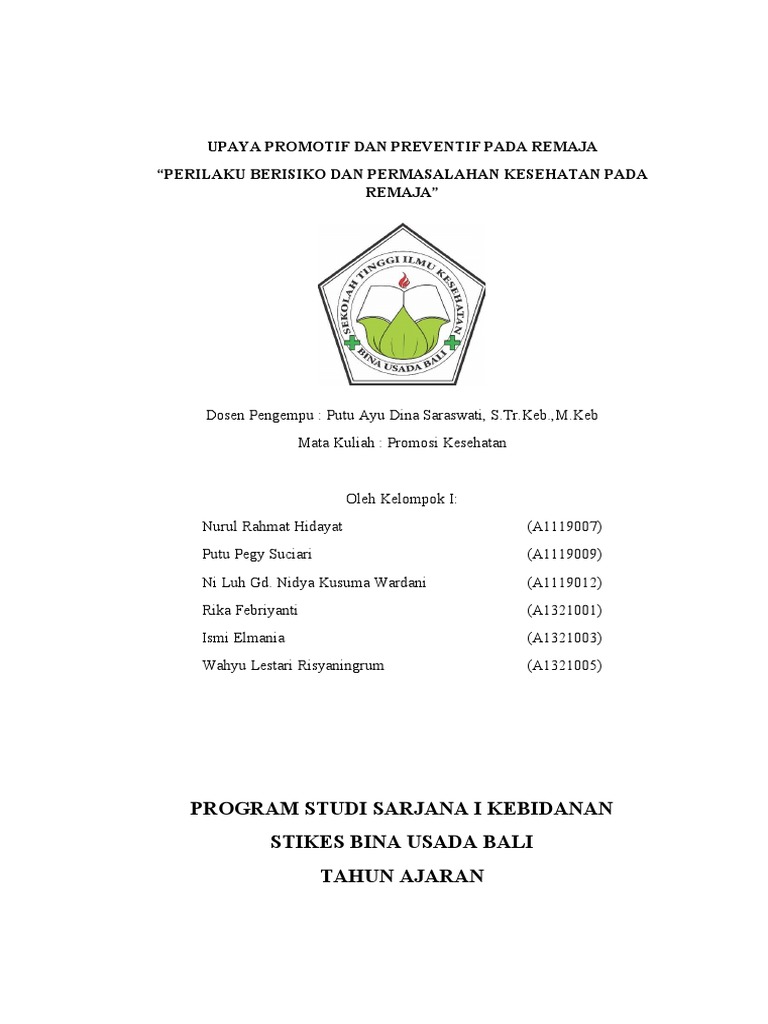 Kelompok 1 Promkes Upaya Promotif Dan Preventif Pada Remaja | PDF