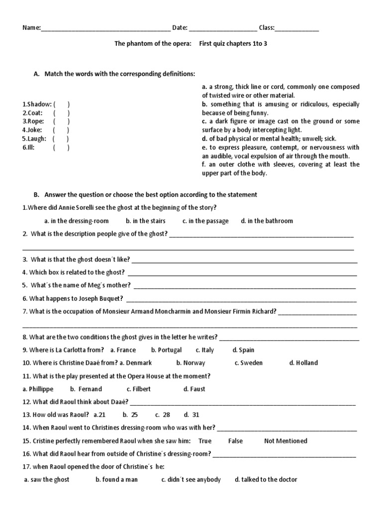 Phantom of the Opera Quiz: Chapters 1-6 | PDF