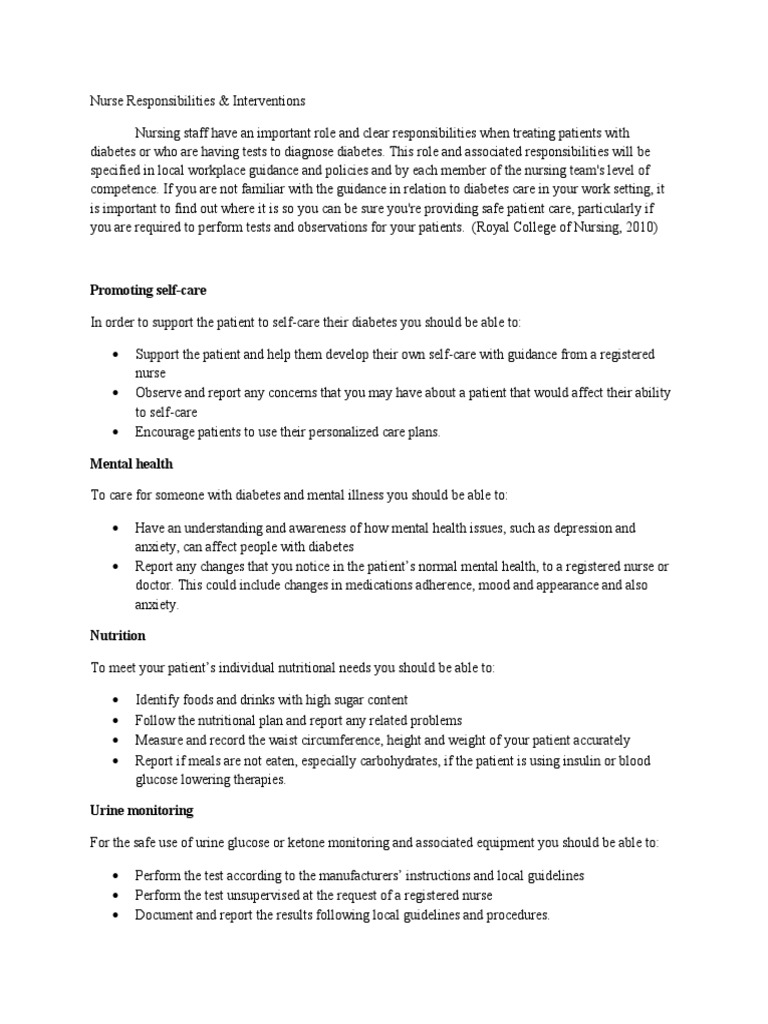 Nurse ResponsibilitiesInterventions | Download Free PDF | Hypoglycemia ...