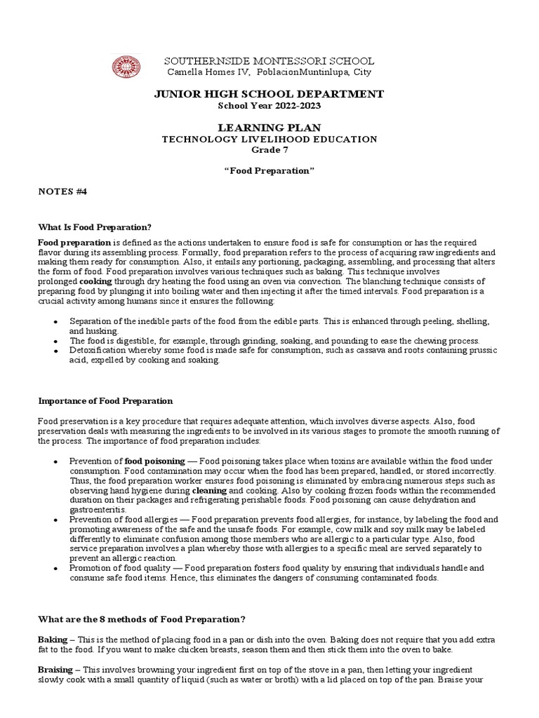 Grade 7 Food Prep Guide | PDF | Foods | Cooking