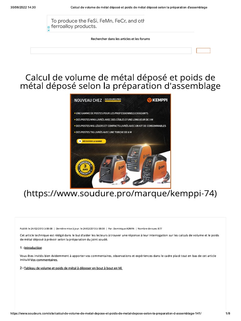 Calcul de Volume de Métal Déposé Et Poi.. | PDF