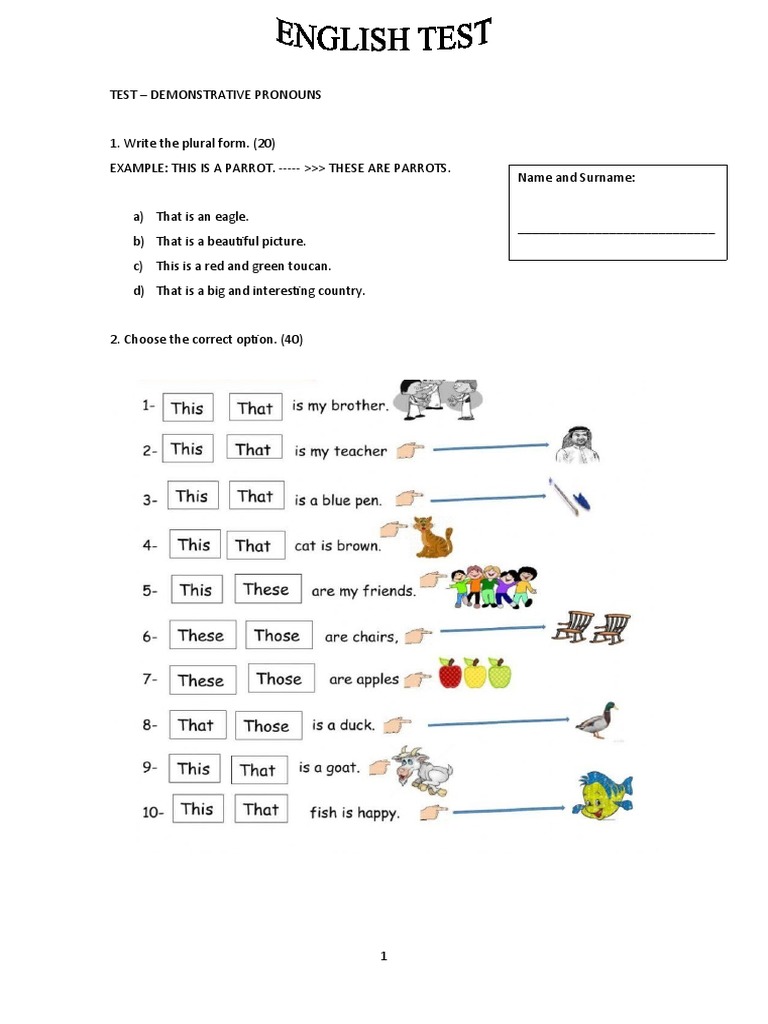 Demonstrative Pronouns Practice Worksheet | PDF | Language Arts ...