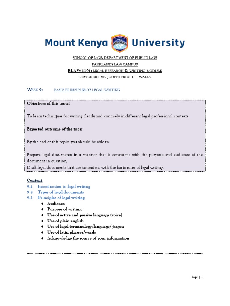 MKU Legal Research & Writing - Basic Principles of Legal Writing | PDF ...