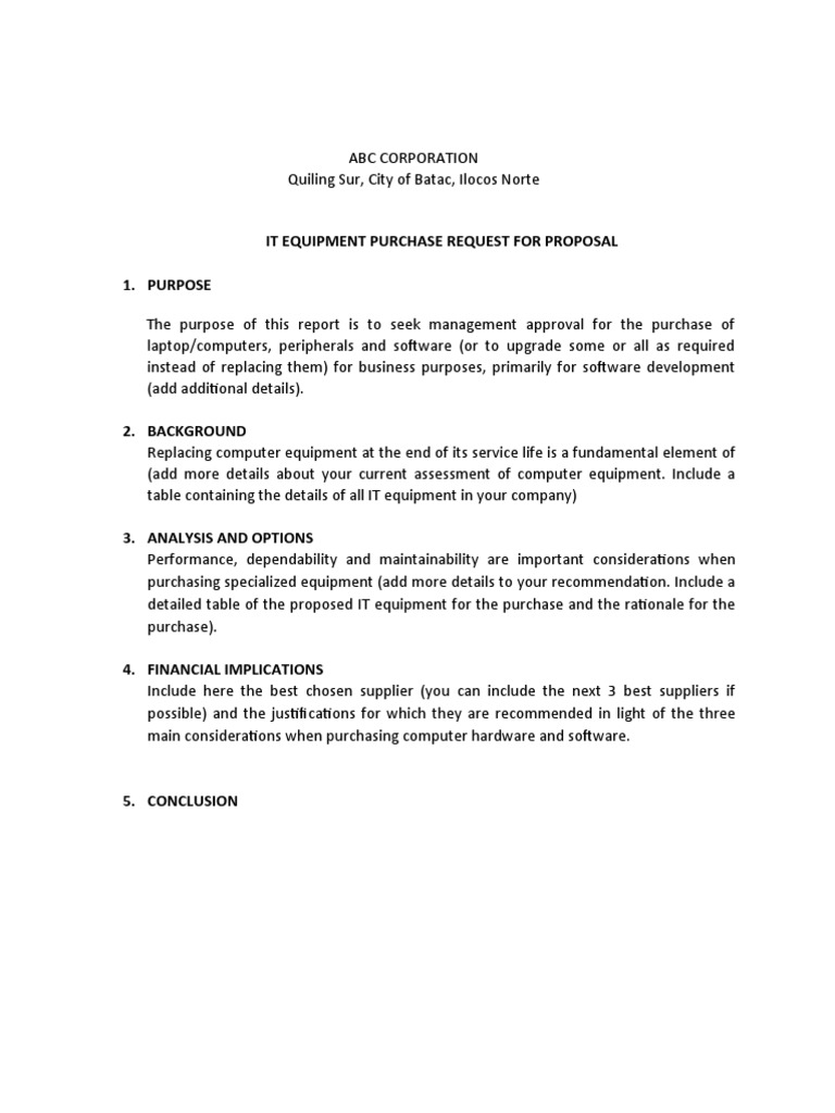 Equipment Purchase Proposal Template | PDF | Business | Computers