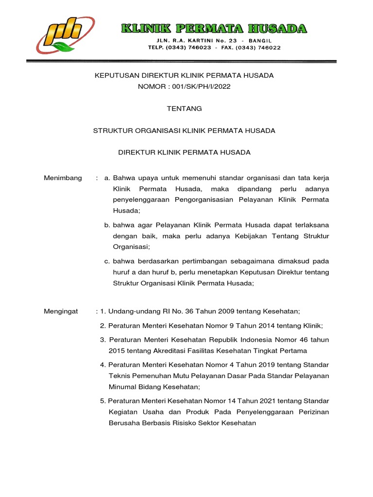 Tkk1 Ep 2 SK Struktur Organisasi Klinik - PH - Final Oke - Sesuai ...