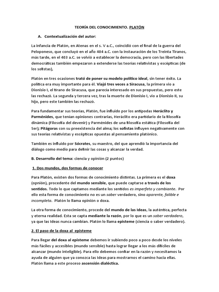 Platón: Ciencia y Opinión | PDF | Platón | Conocimiento