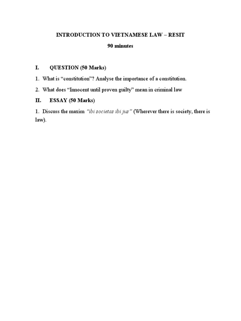 Introduction To Vietnamese Law - Resit | PDF