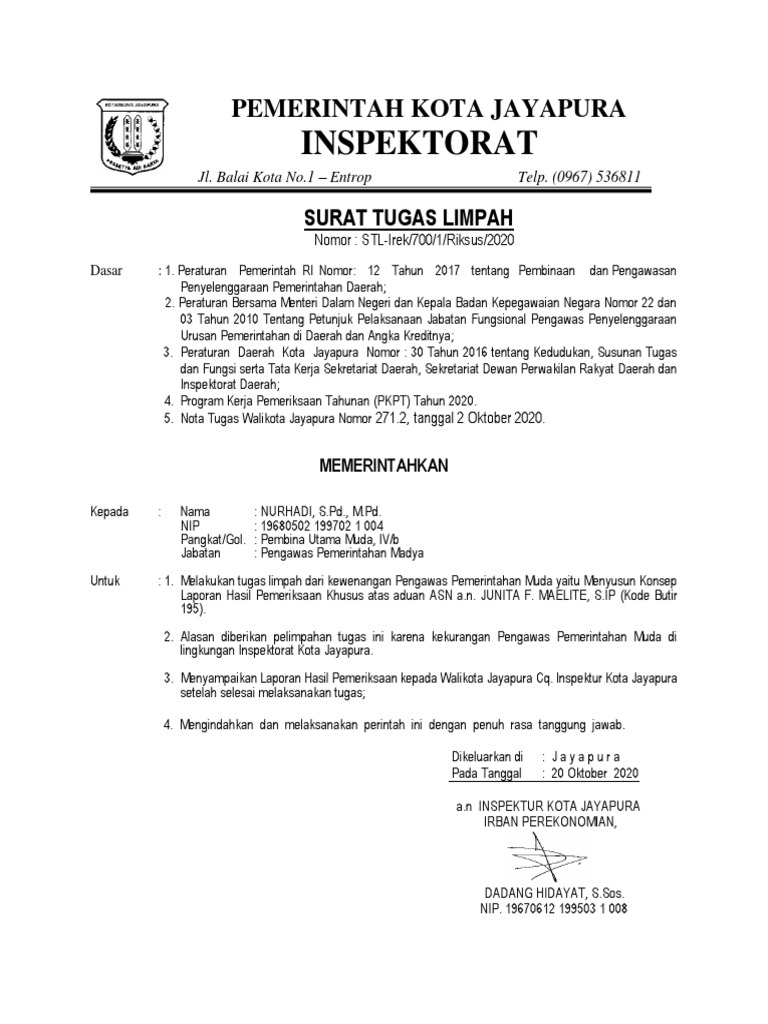 Contoh Surat Tugas Limpah | PDF