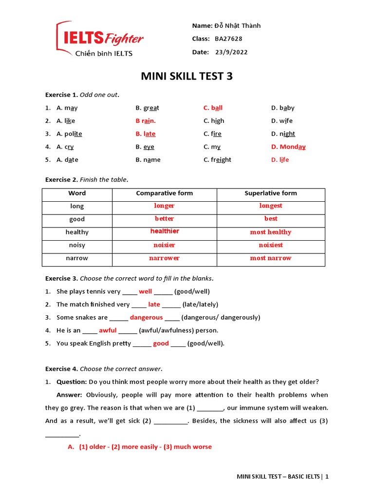 Mini Skill Test 3 | PDF | Language Arts & Discipline | Wellness