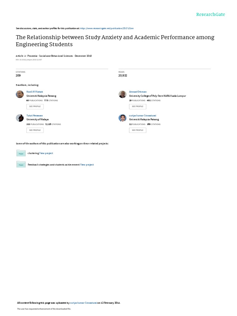 The Relationship Between Study Anxiety and Academi | PDF | Anxiety | Emotions