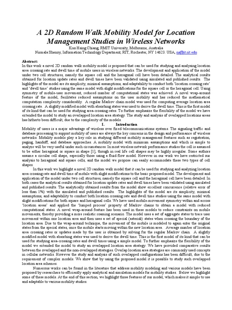 A 2D Random Walk Mobility Model For Location Management Studies in ...