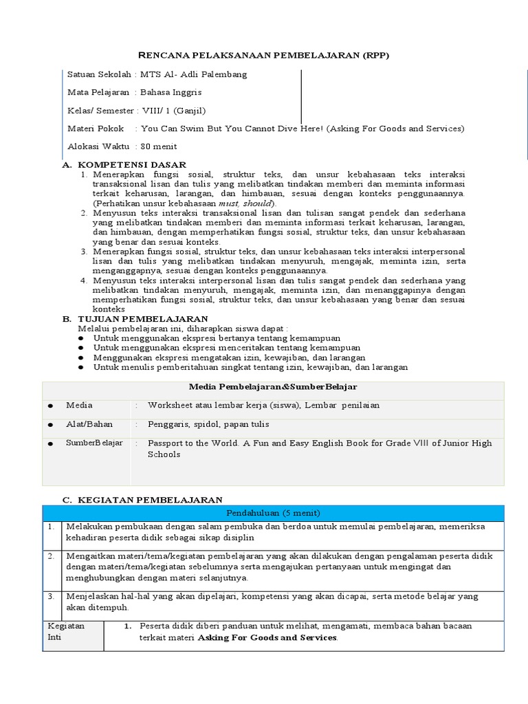 RPP Magang 3 Bab 2 Per 3 | PDF