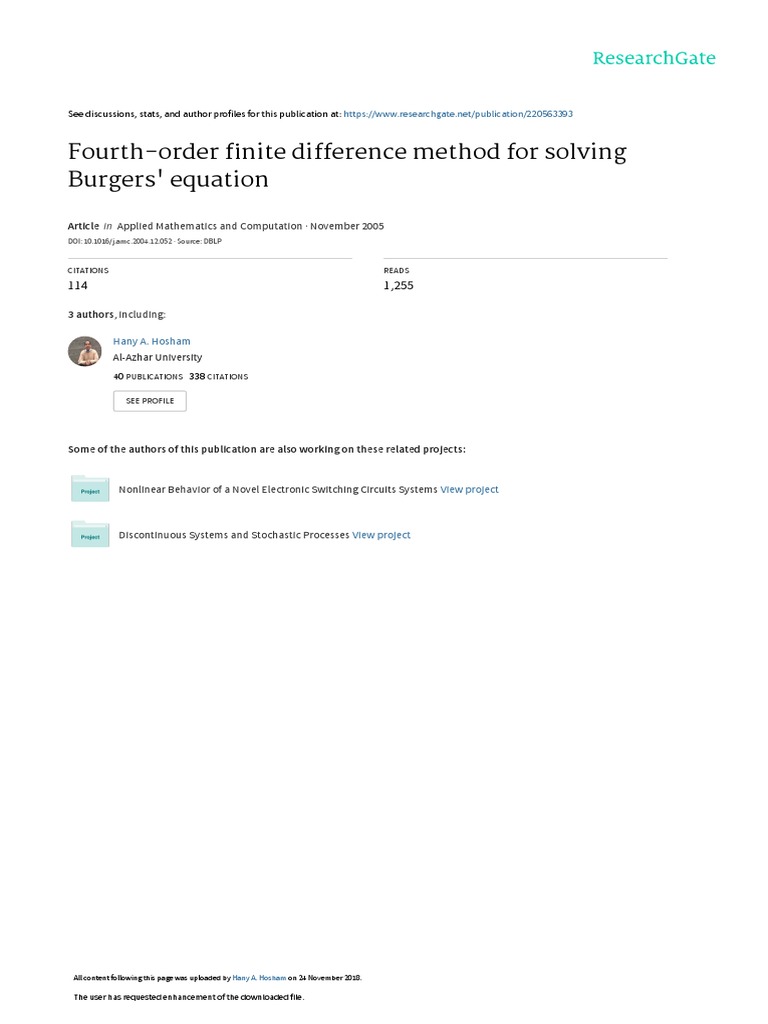 Fourth-Order Finite Difference Method For Solving Burgers' Equation | PDF | Navier–Stokes ...