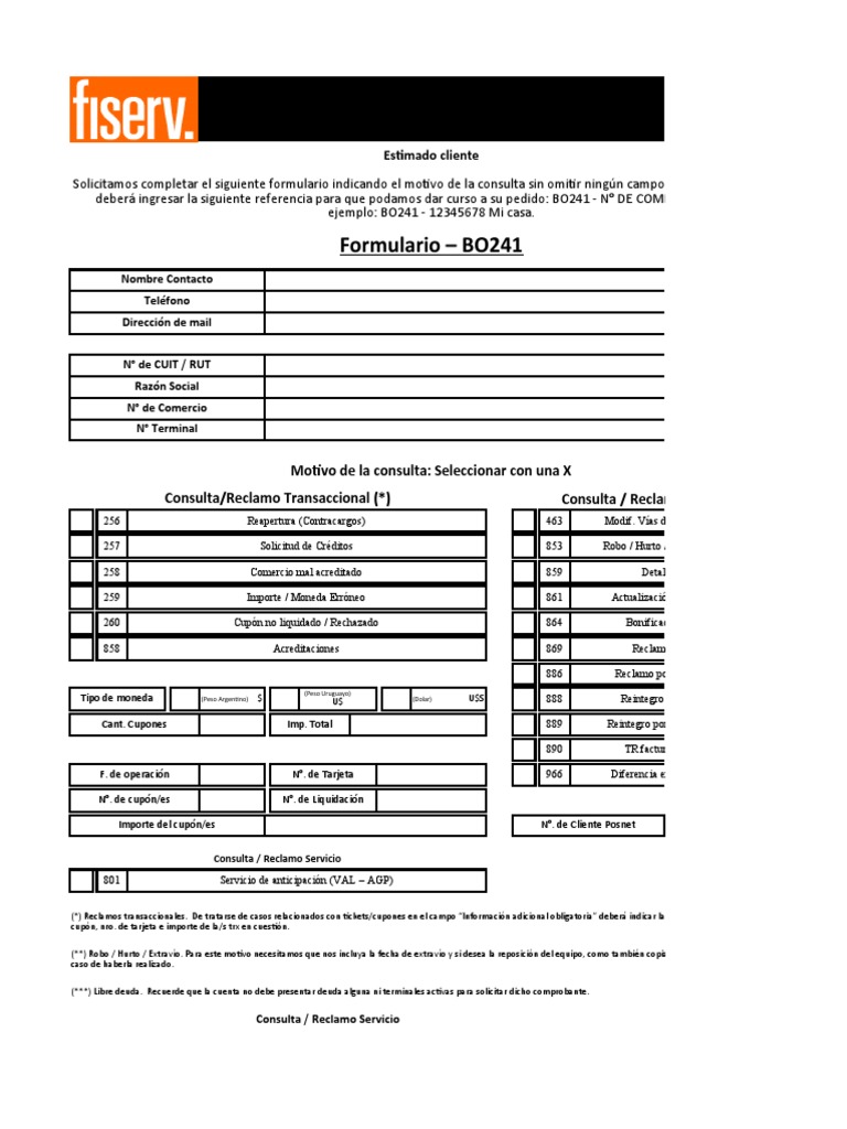 Reclamos BO241 Formulario | PDF