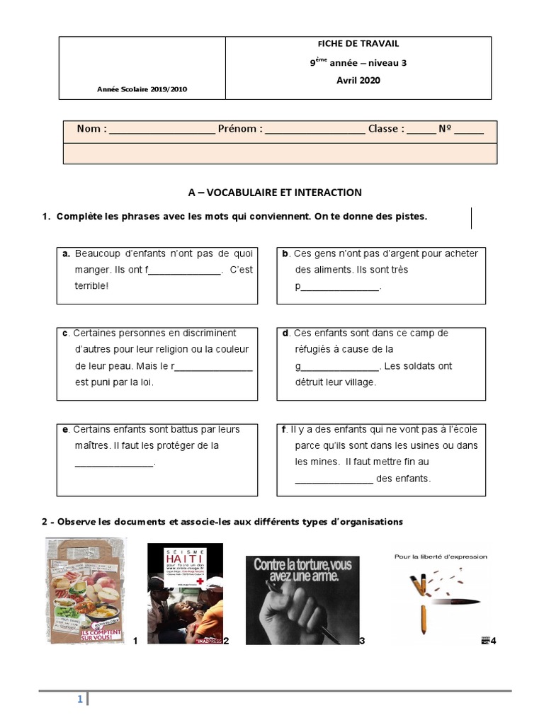 Fiche de travail sur la solidarité | PDF