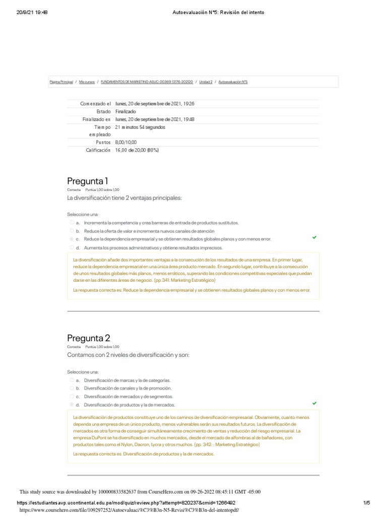 Autoevaluaci N N 5 Revisi N Del Intento PDF | PDF | Marketing | Mercado (economía)