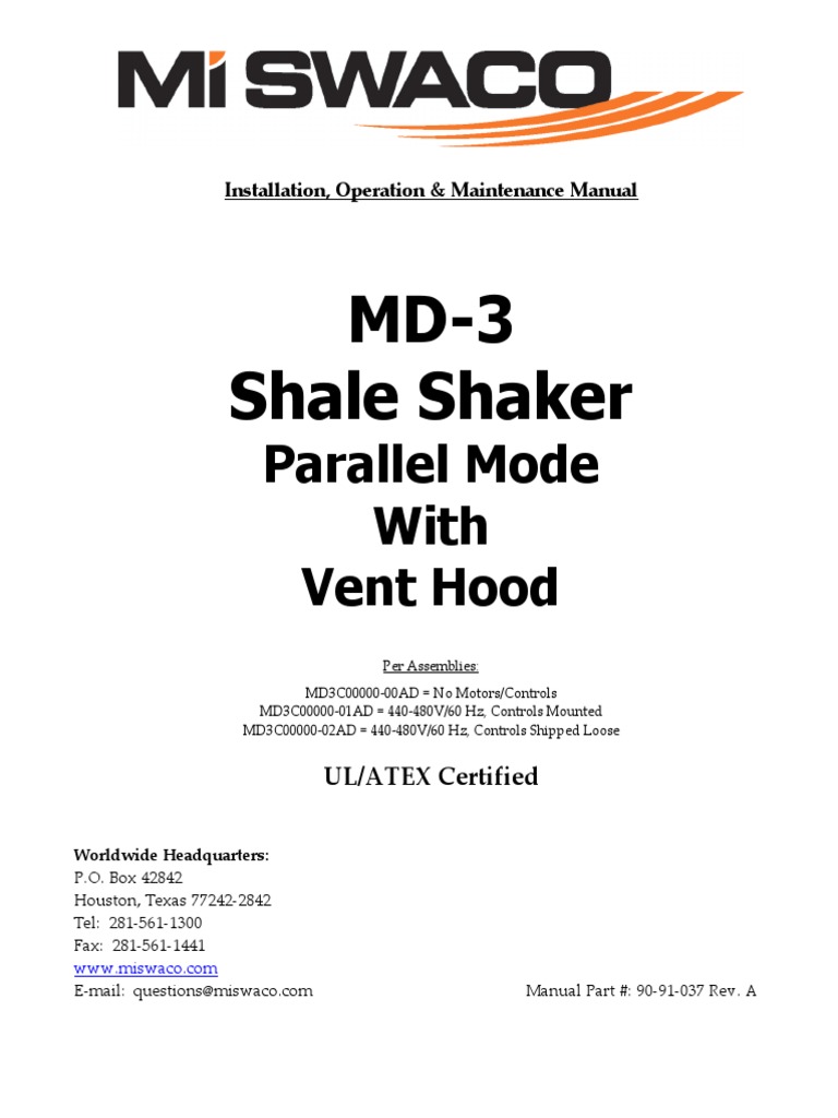 Manual de Temblorinas Md3 Mi Swaco | PDF | Filtration | Electric Motor
