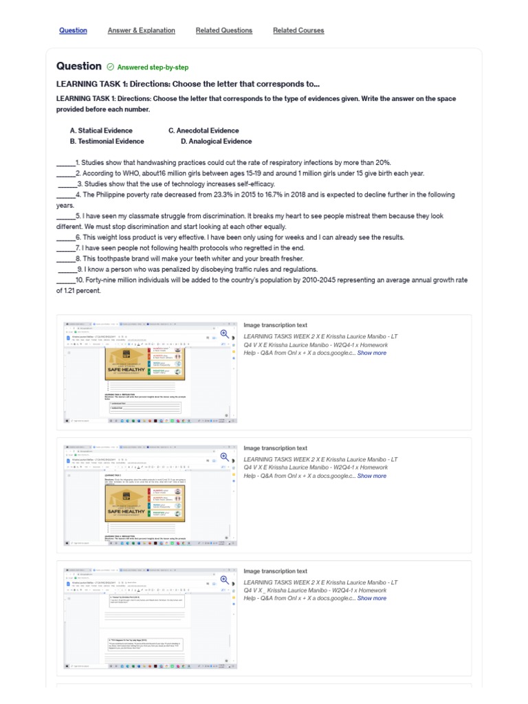 (Solved) LEARNING TASK 1 - Directions - Choose The Letter That Corresponds To... - Course Hero ...