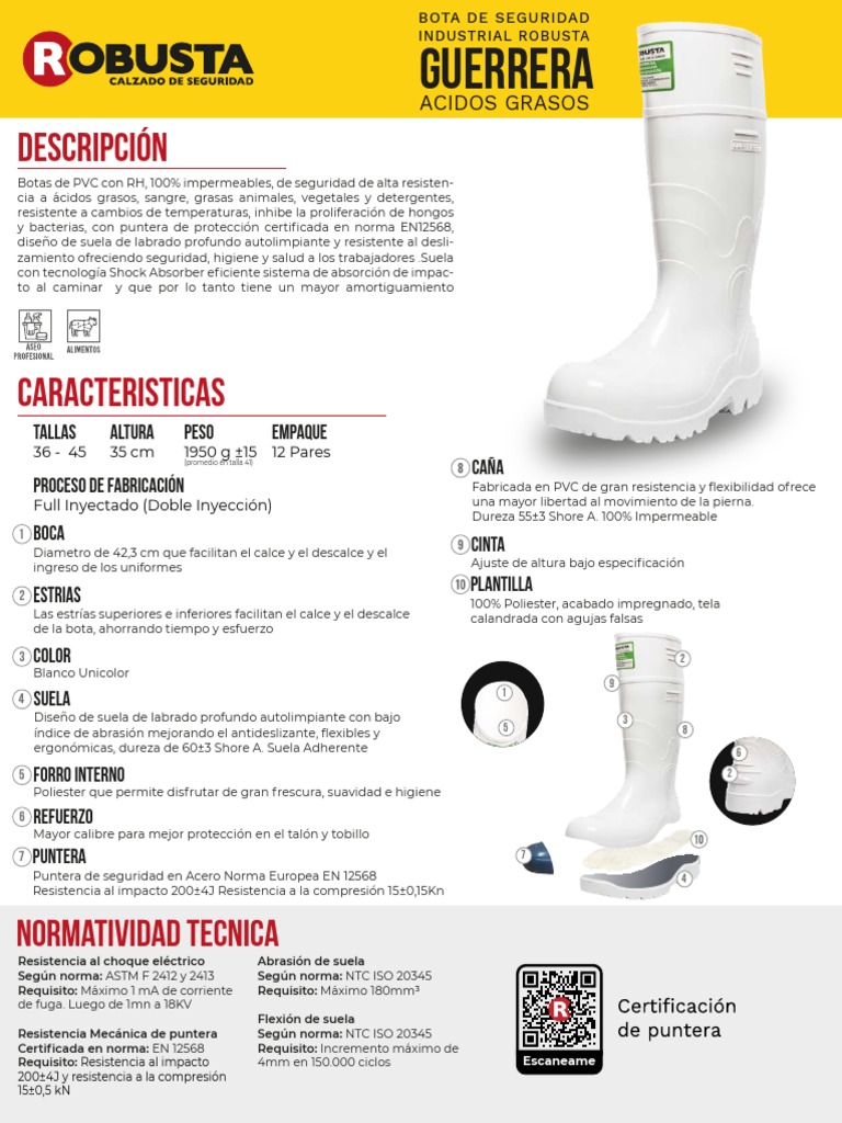 ROBUSTA - Bota Acidos Grasos PVC Puntera de Seguridad | PDF | Materiales