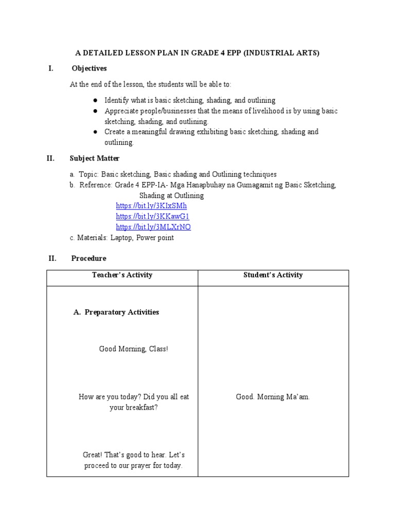 A Detailed Lesson Plan in Grade 4 Epp | PDF | Drawing