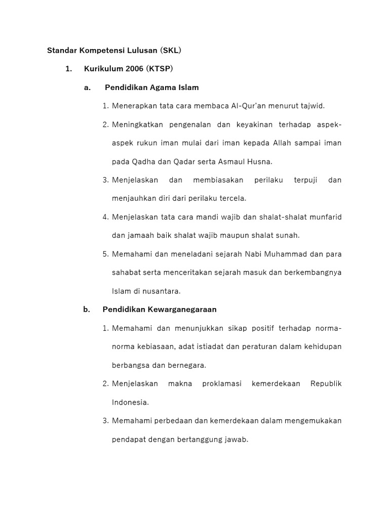 Standar Kompetensi Lulusan | PDF