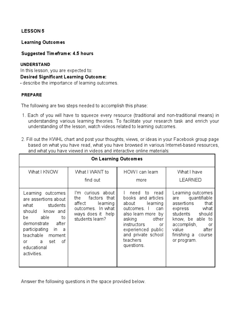 Describe importance of learning outcomes | PDF | Learning | Educational ...