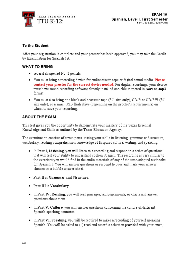 Spanish Pre Exam Beginners | PDF | Communication | Test (Assessment)