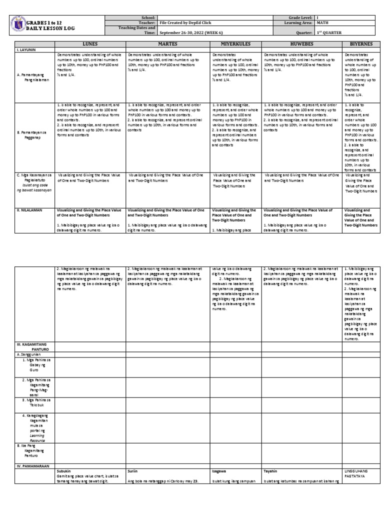 DLL - Math 1 - Q1 - W6 | PDF