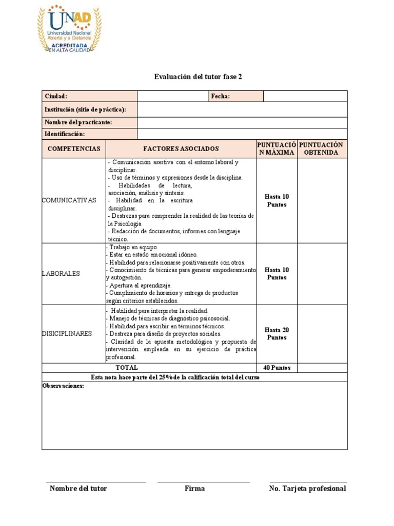 Formatos Evaluación Tutor Fase 2 | PDF