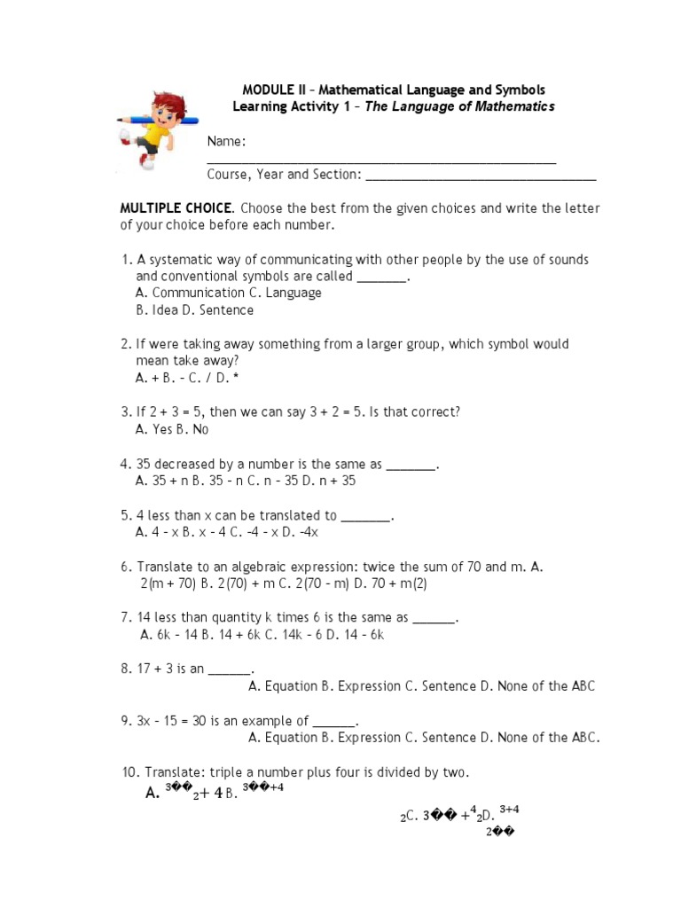 MODULE II - Learning Activity 1 - The Language of Mathematics | PDF | Mathematics | Numbers