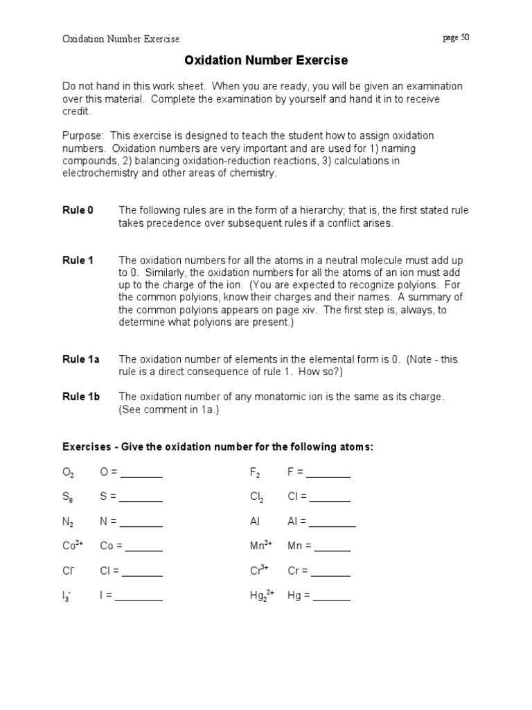 Oxidation Number Exercise | PDF | Redox | Ion