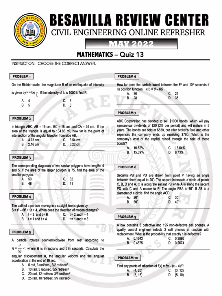 5th Week Refresher QUIZZES | PDF